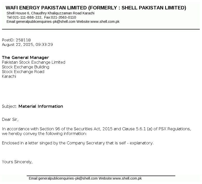 WAFI - Wafi Energy Pakistan Limited (Shell Pakistan Ltd) PSX Stock ...