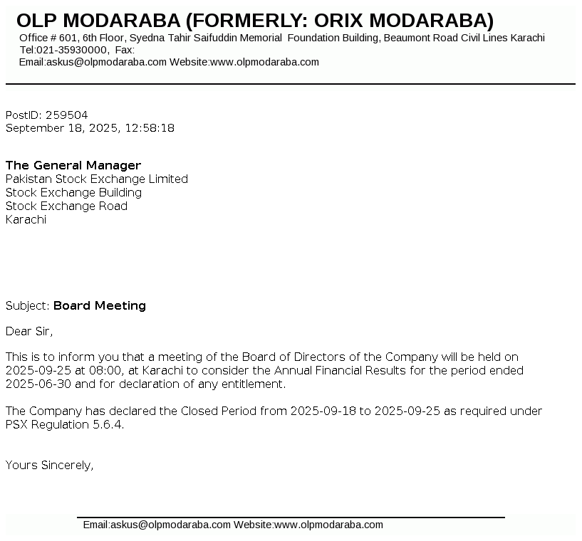 OLPM - OLP Modaraba(Formerly ORIX Modaraba PSX Stock Snapshot ...