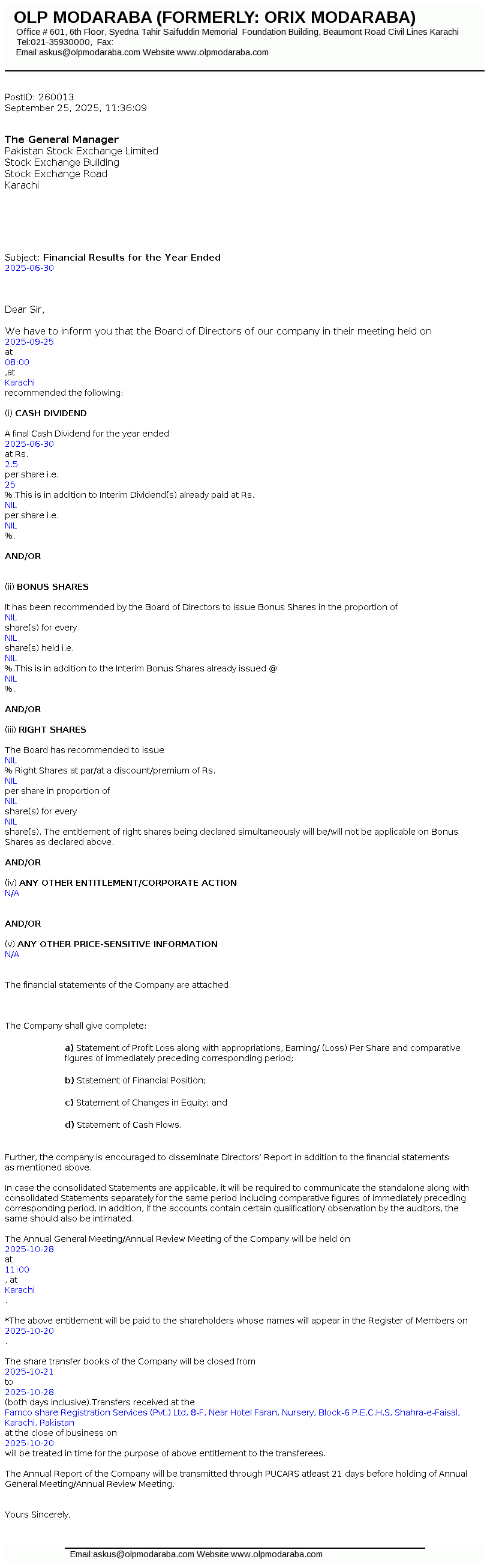 OLPM - OLP Modaraba(Formerly ORIX Modaraba PSX Stock Snapshot ...