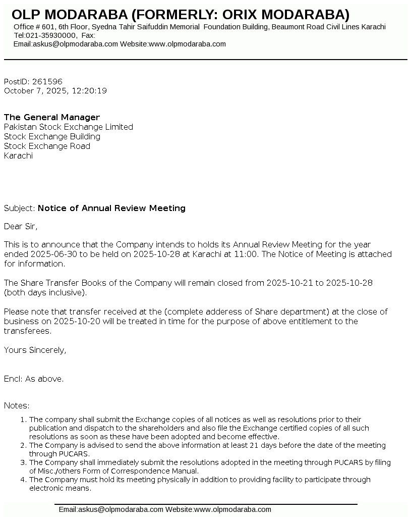 OLPM - OLP Modaraba(Formerly ORIX Modaraba PSX Stock Snapshot ...