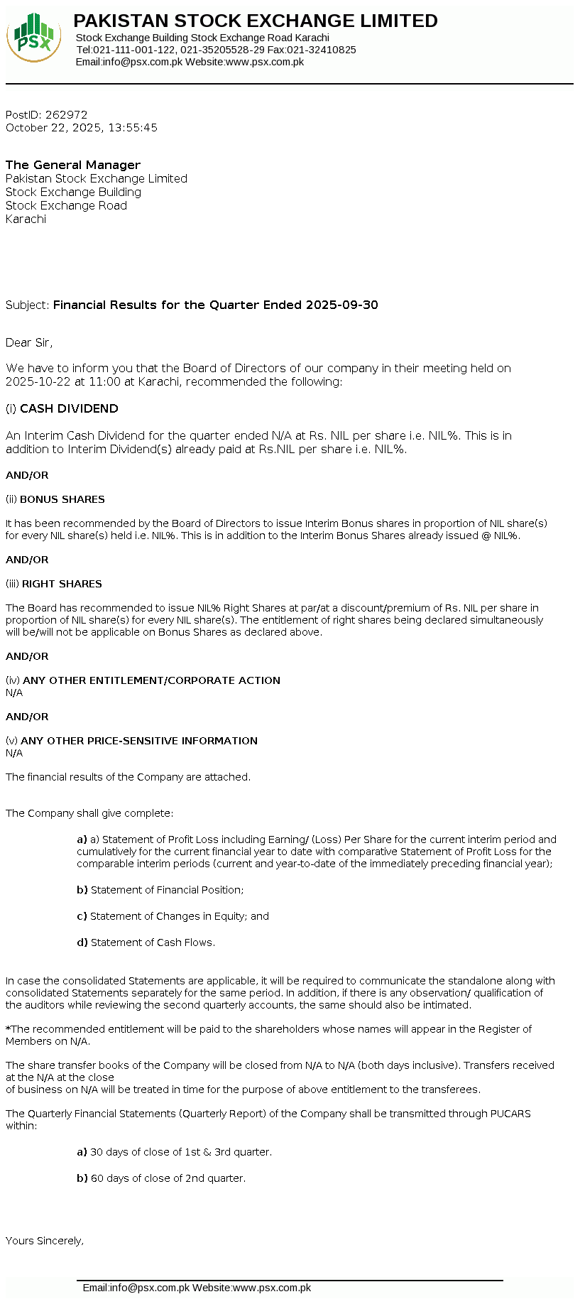 PSX - Pakistan Stock Exchange Ltd. PSX Stock Snapshot | Fundamentals ...