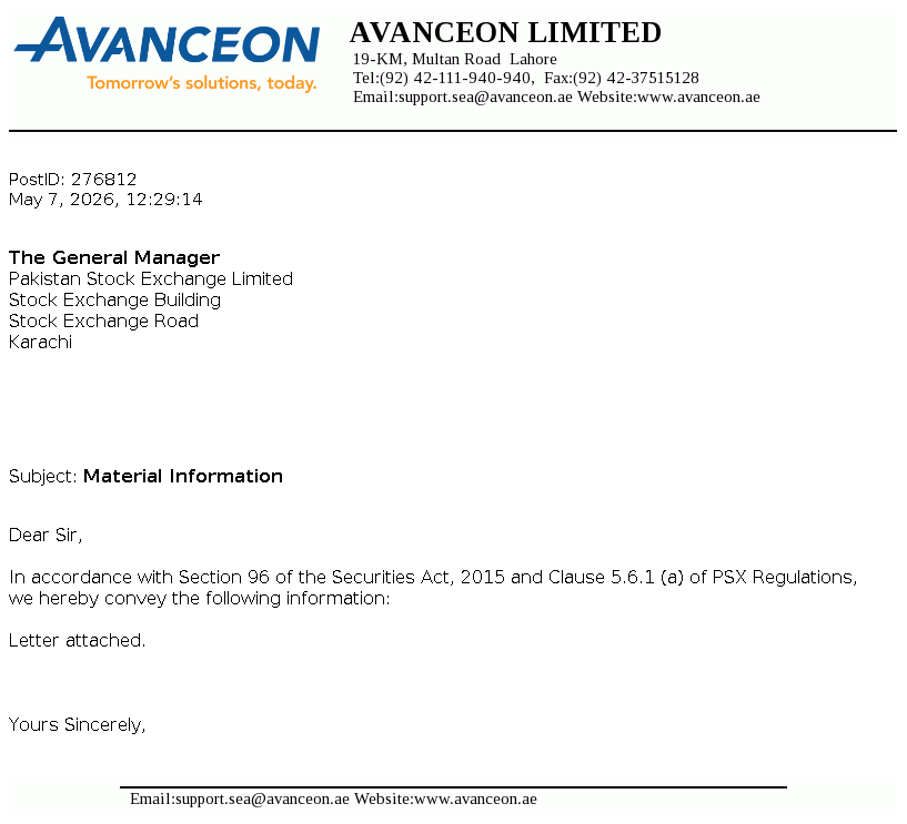 AVN - Avanceon Ltd. Consolidated PSX Stock Snapshot | Fundamentals ...