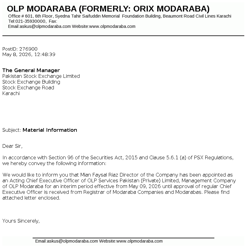 OLPM - OLP Modaraba(Formerly ORIX Modaraba PSX Stock Snapshot ...