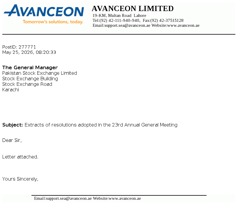AVN - Avanceon Ltd. Consolidated PSX Stock Snapshot | Fundamentals ...